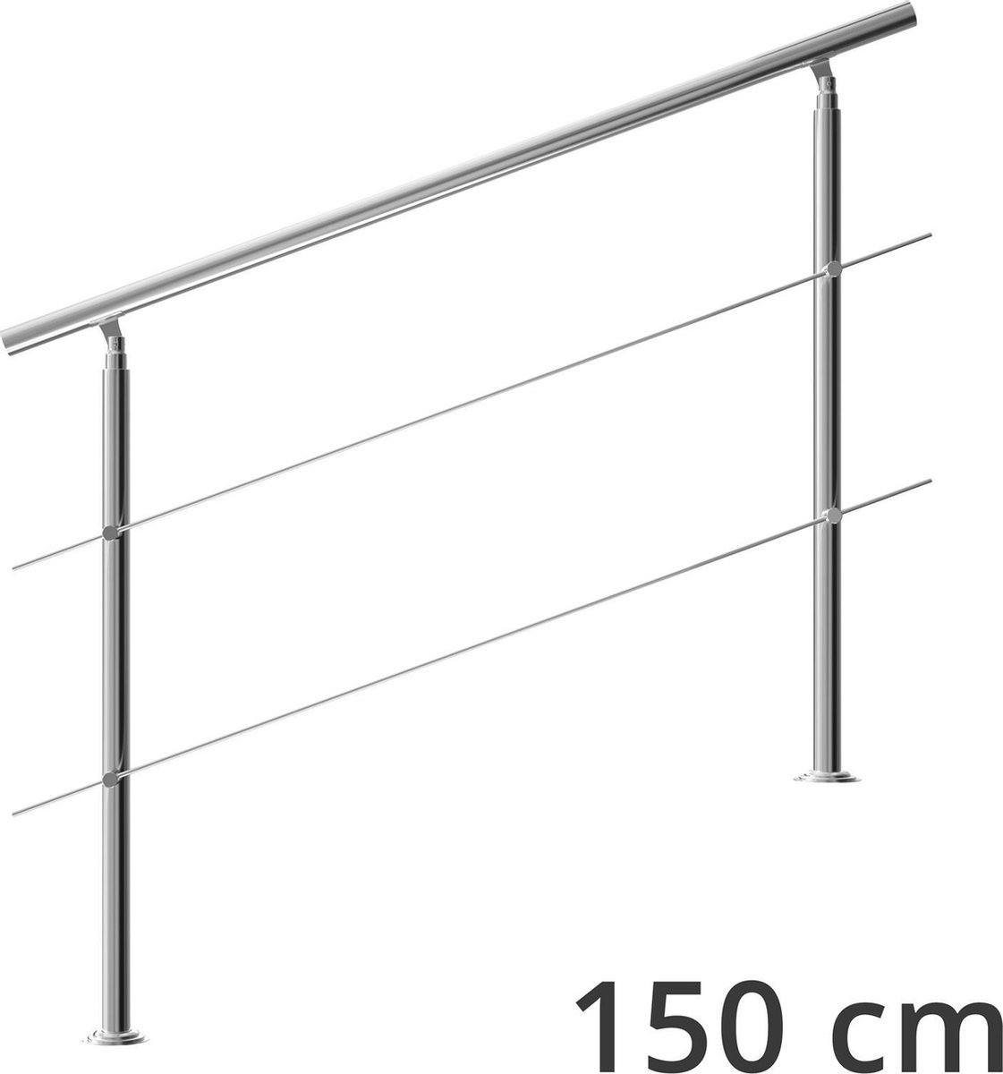 Monzana trapleuning edelstaal – 150 cm met 2 horizontale spijlen ...