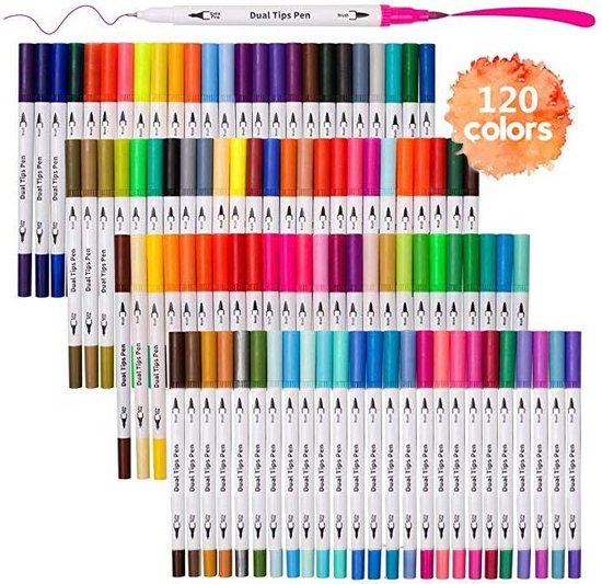Brush Pennen - 120 Kleuren - Penseelpunt en Fineliner - Twinmarker ...