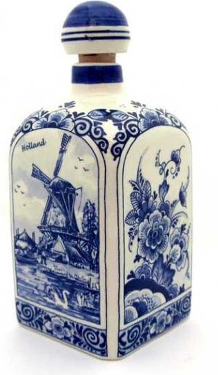 Fles Delfts Blauw Molen en Bloem - Jenever Kruik Holland 0,5 liter ...