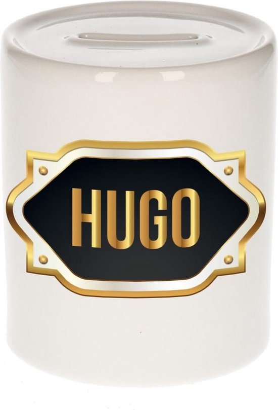 Hugo naam cadeau spaarpot met gouden embleem - kado verjaardag ...