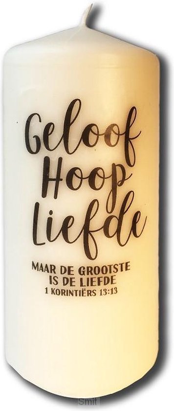 Kaars 15 x 6,5 cm - Geloof hoop liefde - Christelijk, Bijbel | bol