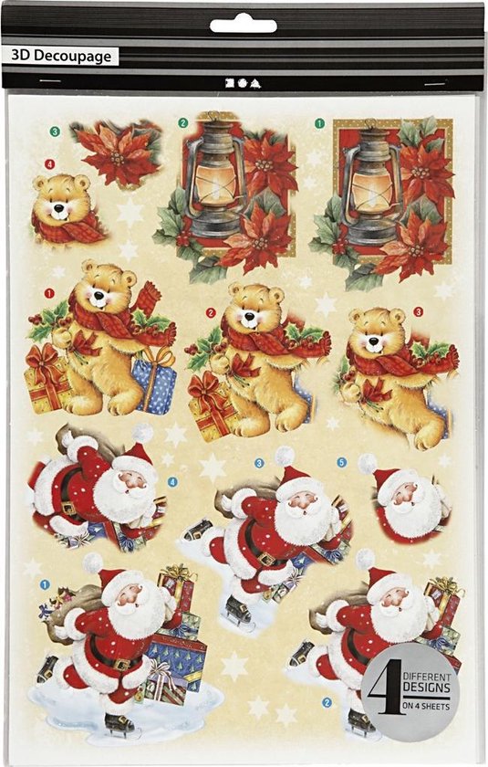 3D vellen, vel 21x30 cm, kerst, 4vellen | bol