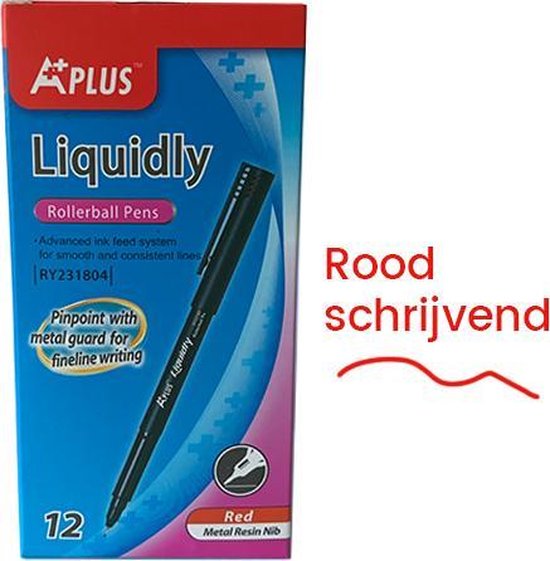 12 stuks A+ Plus Fineliner, Liquidly, 0,5mm, rood schrijvend | bol