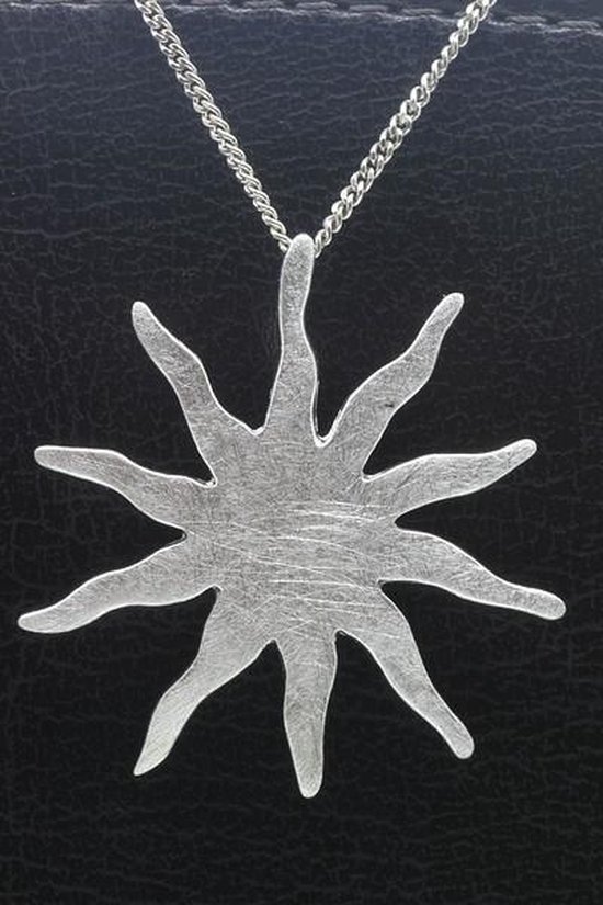 Zilveren Zon abstract groot mat ketting hanger | bol