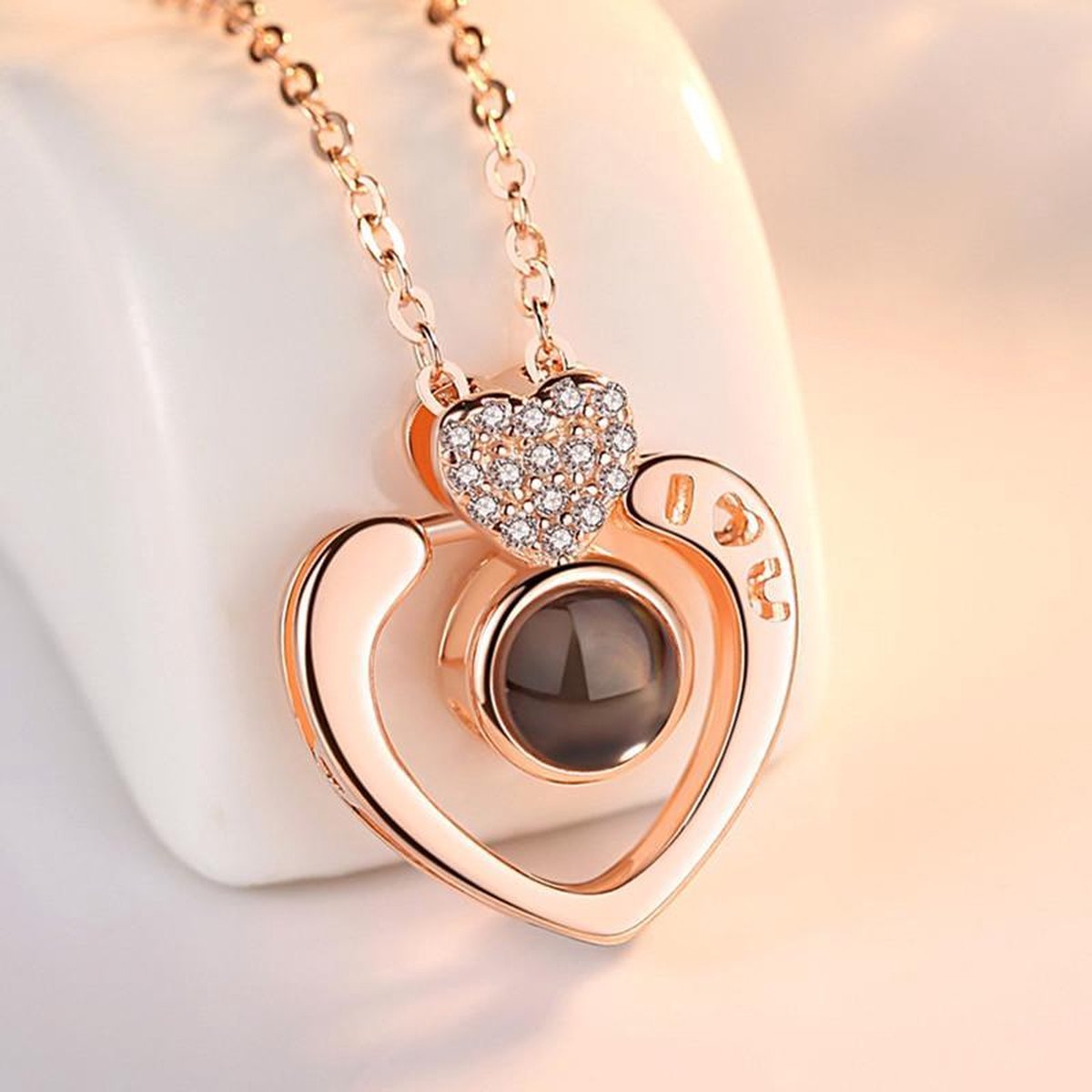 bol.com | Magische ketting rose goud dubbel hartje OnlyU™ - 100 talen i ...