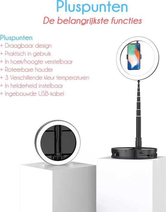 JURIQ All-In-One Falcon Eye LED Ringlamp Met Statief - Inklapbare ...