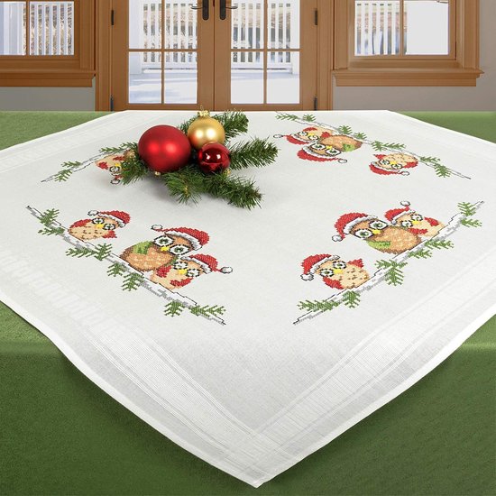 borduurpakket tafelkleed kerstuiltjes 80x80cm | bol