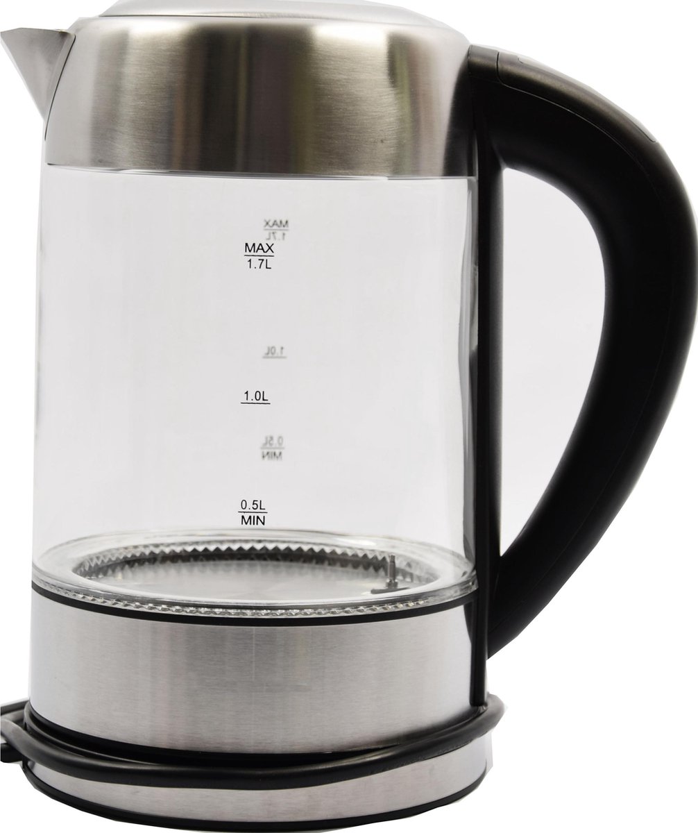 Glazen waterkoker RVS met Groen - blauw - lichtgroen - paars en rood ...