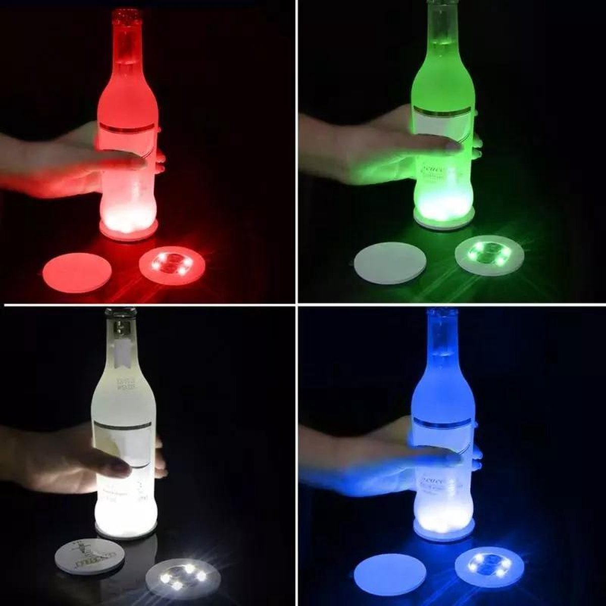 LED Onderzetter - Bottle Light - Fles Licht - Glas Verlichting (4 Stuks ...