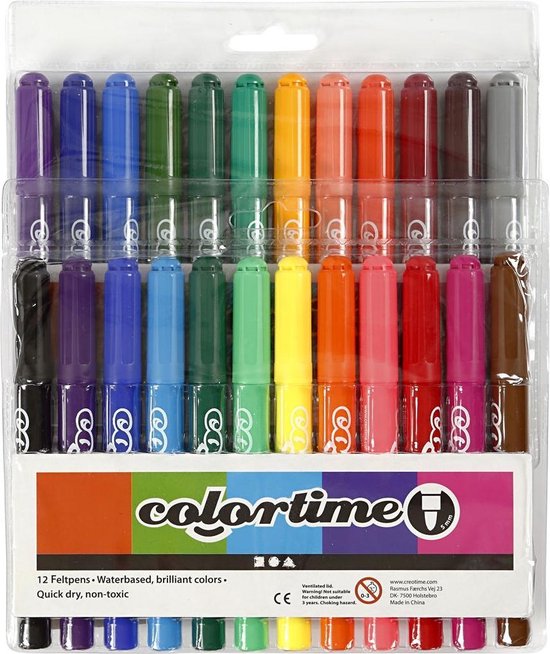 Colortime stift. diverse kleuren. lijndikte 5 mm. 24 stuk/ 1 doos | bol.com