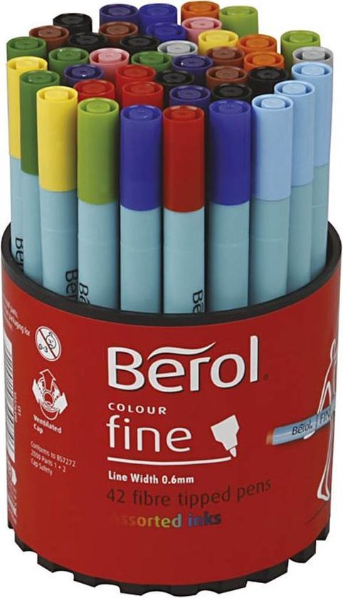 Berol Colourfine. d 10 mm. lijndikte 0.3-0.7 mm. diverse kleuren. 42 stuk/ 1 Doosje | bol.com