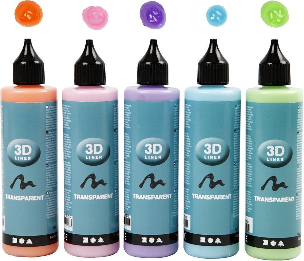 Liner 3D- Verf - 5x100 ml - Transparente Kleuren | bol.com