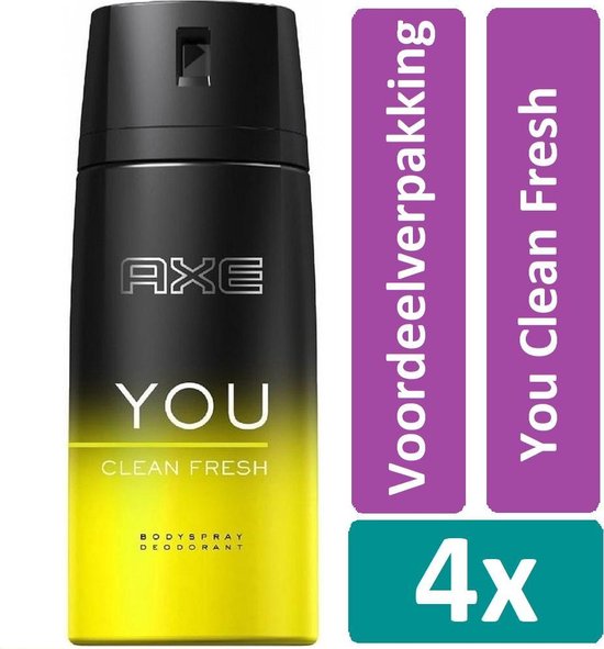 Axe Deodorant Spray 150 ml You Clean Fresh 4 stuks Voordeelverpakking ...