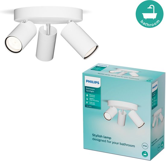 Philips Idris Spot - Plafondspot - Spatwaterdicht IP44 - Zwart - Wit ...