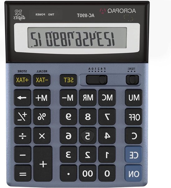 Rekenmachine extra grote toetsen 12-cijferig lcd-display dual power op- en afronding... | bol