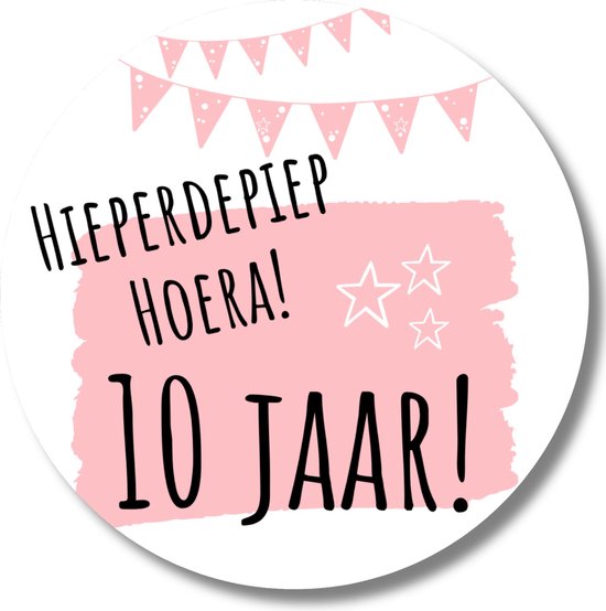Stickers Trakteren 10 Jaar Verjaardag | Roze Traktatiestickers ...