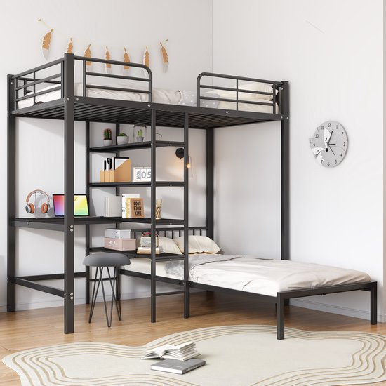 SWeiko IJzeren frame bed, Stapelbed met tafel en frame, 90x200cm ...