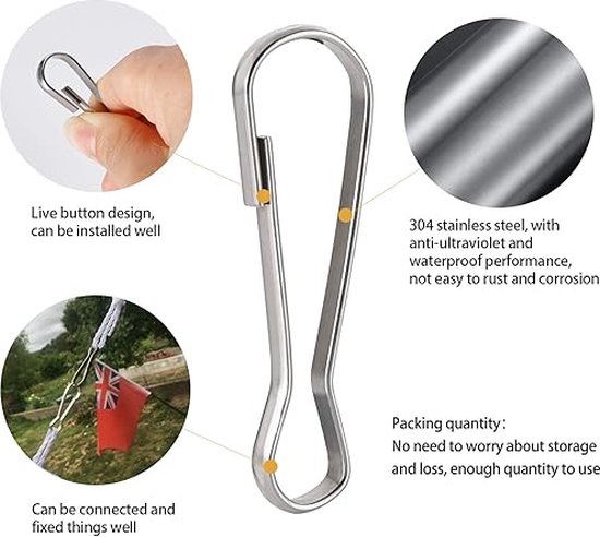 50 STUKS Vlag Pole Clips 50MM Lanyard Snap Spring Clips Haken met 20 x ...