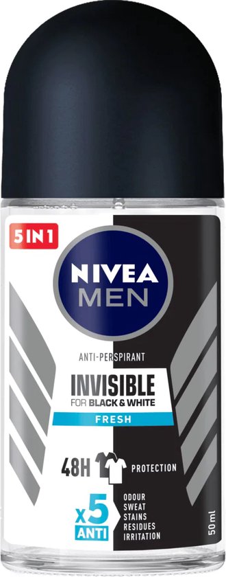 Nivea Deo Roll-on Men - Invisible Black & White fresh 50ml | bol