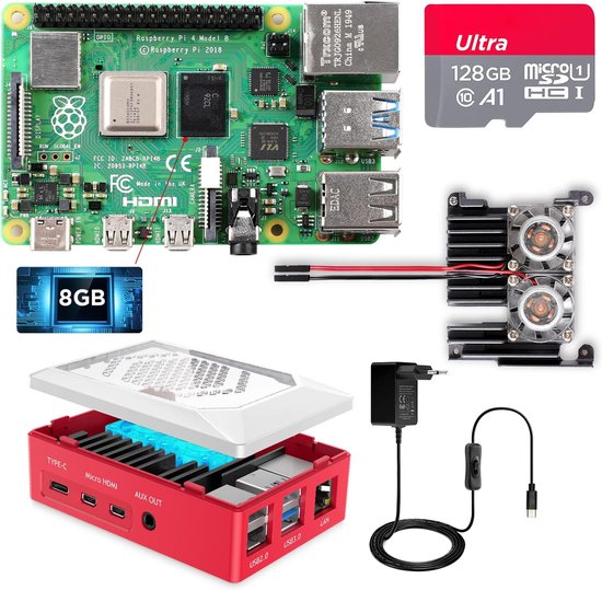 Raspberry Pi - 4 Model B 8GB Kit - 128GB MicroSD, 5.1V 3A Type C ...