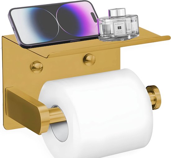 WC Rolhouder met Plankje - Goud - 3M Zelfklevend - Toiletrolhouder ...