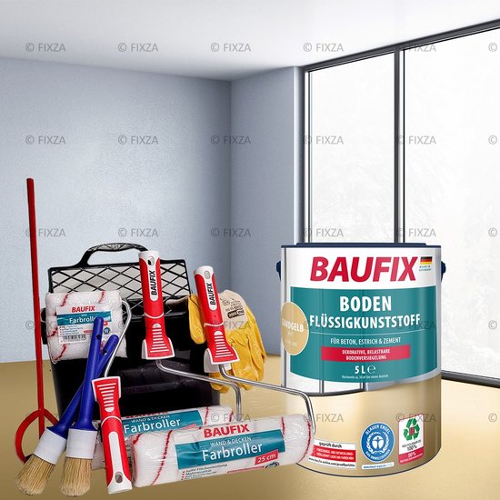 BAUFIX Betonverf Vloer Voordeelverpakking met Verwerkingset zandgeel 15 ...