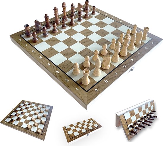 CHESS&CHECKERS - Schaak en dam set 2in1 - hout - Opklapbaar bord ...