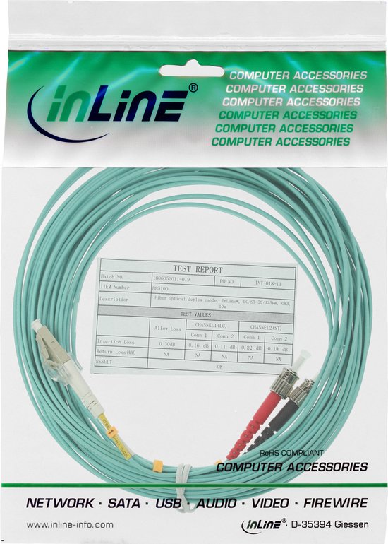 InLine LC - ST Duplex Optical Fiber Patch kabel - Multi Mode OM3 ...