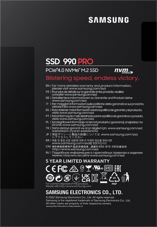 Samsung 990 PRO SSD - 2 TB NVMe M.2 - PCIe 4.0 - 7450 MB/s leessnelheid ...
