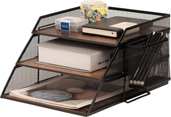 Vintage Wooden and Metal Letter Tray Stackable Desk Organizers Paper ...