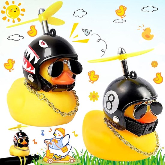 Gele Eend Autoornament met Propeller Helm - Leuke Eend Fietsbel voor ...