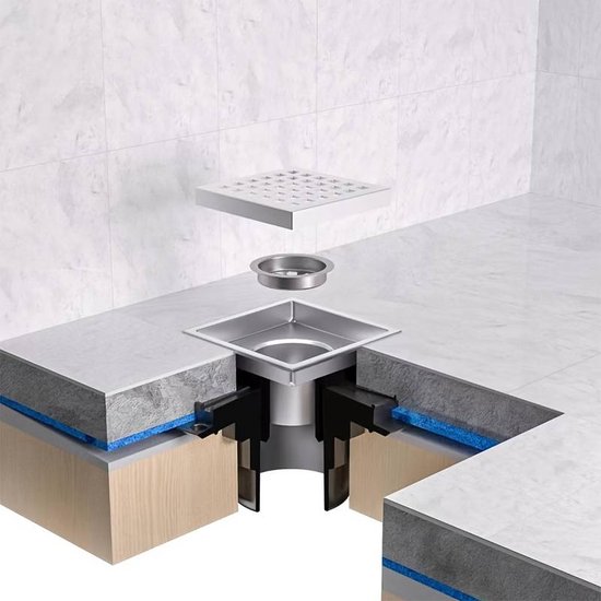 Hoogdoorlaat 10,16 cm Vierkante RVS Doucheput met Flens - Geborstelde ...