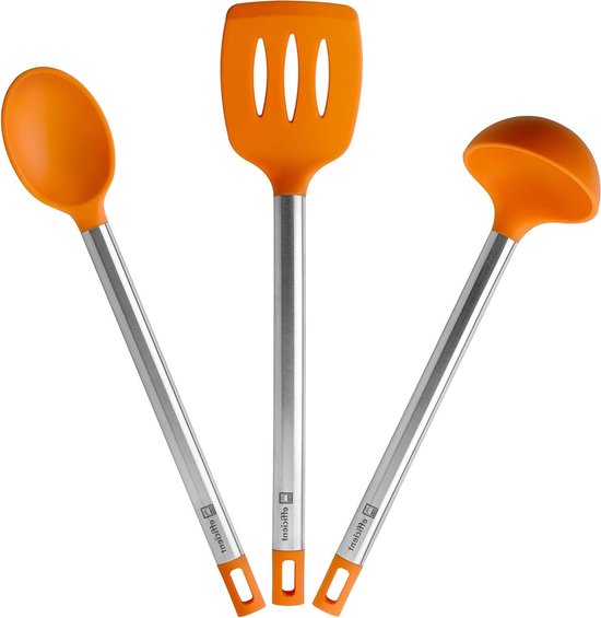3-delige keukenhulpset - spatel, lepel, adpan - roestvrij staal, nylon ...