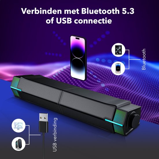 2 in 1 Soundbar PC speakers met Bluetooth 5.3 - RGB verlichting ...