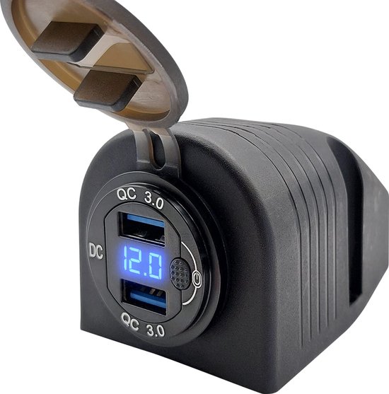 ProRide 12V USB Stopcontact 2 Poorten Opbouw met Schakelaar/Voltmeter ...