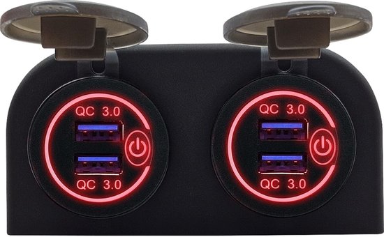 ProRide 12V USB Stopcontact 4 Poorten met Schakelaar - Tweevoudig ...