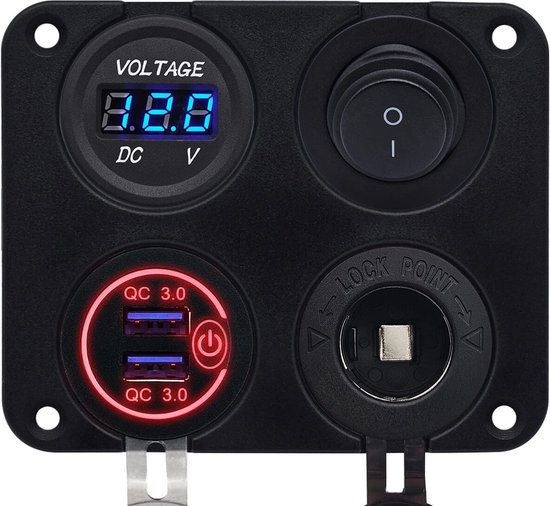 ProRide 12V USB Autolader 2 Poorten - QC3.0 - Voltmeter, Schakelaar en ...