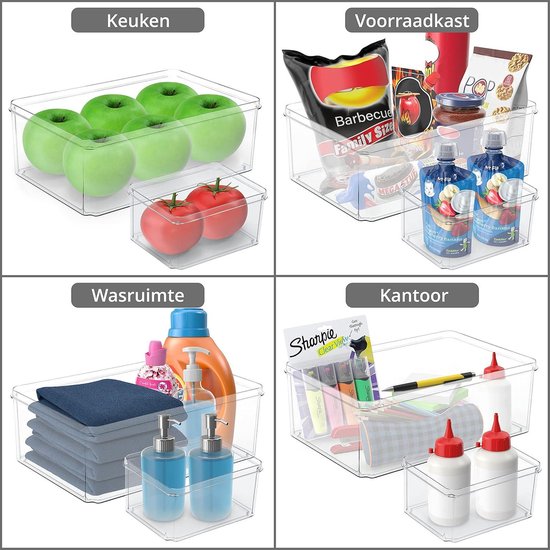 Plastic Koelkast Containers met Deksels - Set van 4 - Stapelbare Keuken ...