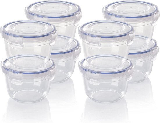 Food Storage Containers Set - 8x Round Stackable Containers with Lid ...