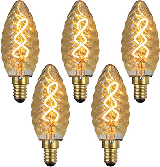 Bundelpakket | LED Filament kaars lamp 2W | Ribbel | E14 | 2400K | 5 stuks | bol
