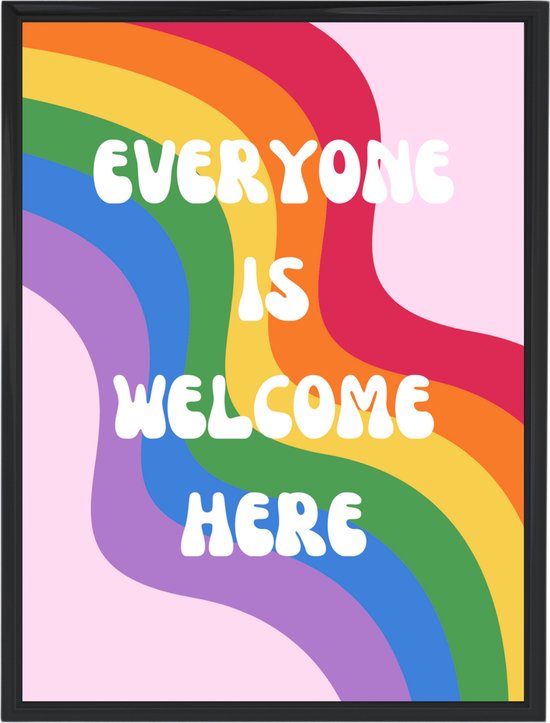 Ingelijste pride poster 'Everyone is welcome here' | A4 formaat zwarte ...