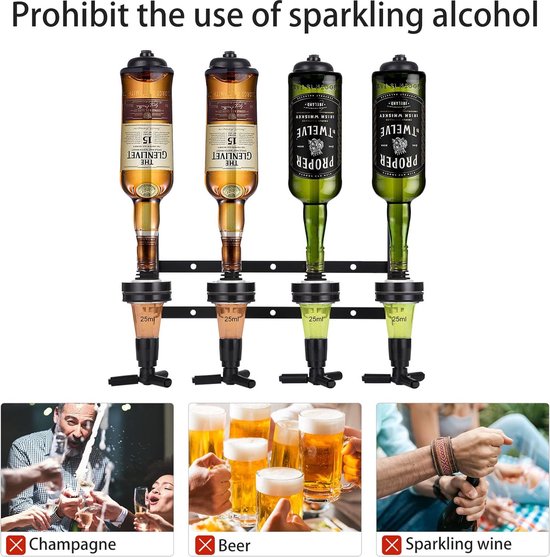 Bar butler, flessenhouder en doseerder, wandflessenhouder voor 4 ...