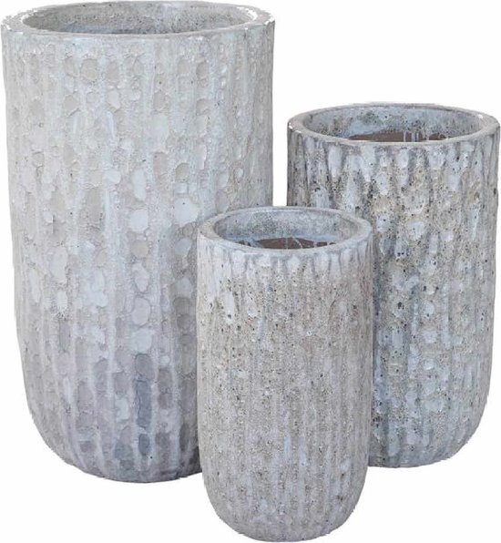 PTMD Darron White Round Ceramic Pot With Lines High SV3 | bol