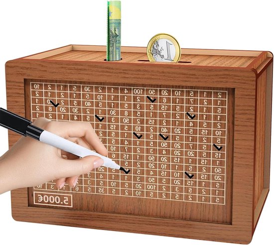 Spaarpot met teller 3000/5000 euro - Herbruikbare houten spaarpot ...
