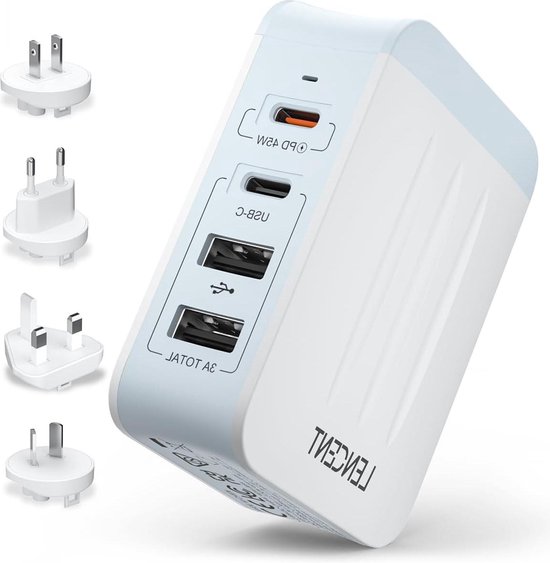 Universele Reisadapter 45W Multi USB Oplader - PD Type-C - Universele ...