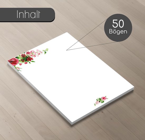 dv_017 Briefpapierset, rozenmotief, 50 vellen, 90 g/m², DIN A4, stijlvol... | bol