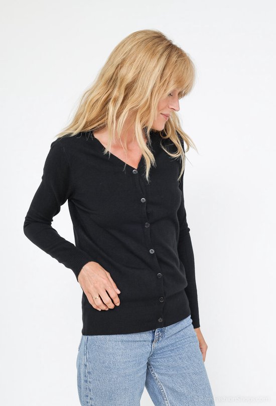 Dames vest Astrid effen zwart kort model met 6 knopen lange mouwen Maat ...