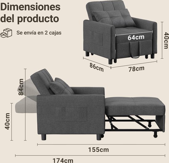 Bealife AR21 Slaapbank 1 Persoons - 3-In-1 Bank met Slaapfunctie - Verstelbare Bedbank... | bol
