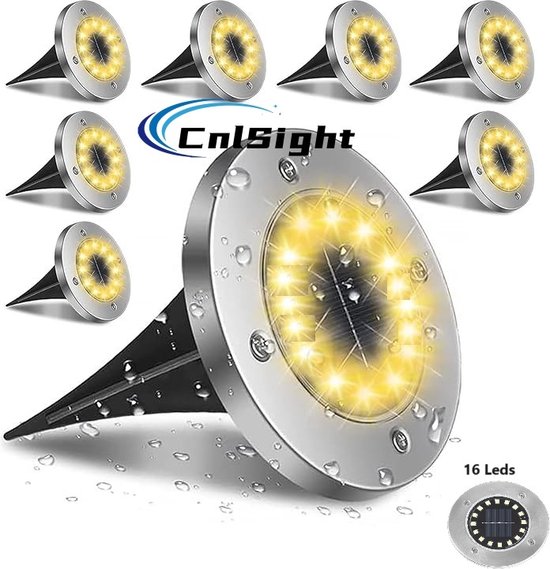 CNL Sight®Solar Grondspots met 16 LED Spotjes(8stuks) - Warm wit-RVS ...