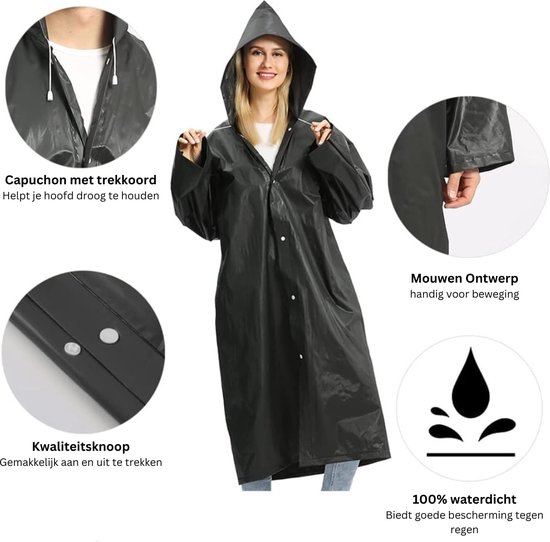 Regenjas - Set van 2 Stuks - Regenponcho met Capuchon - Unisex voor ...